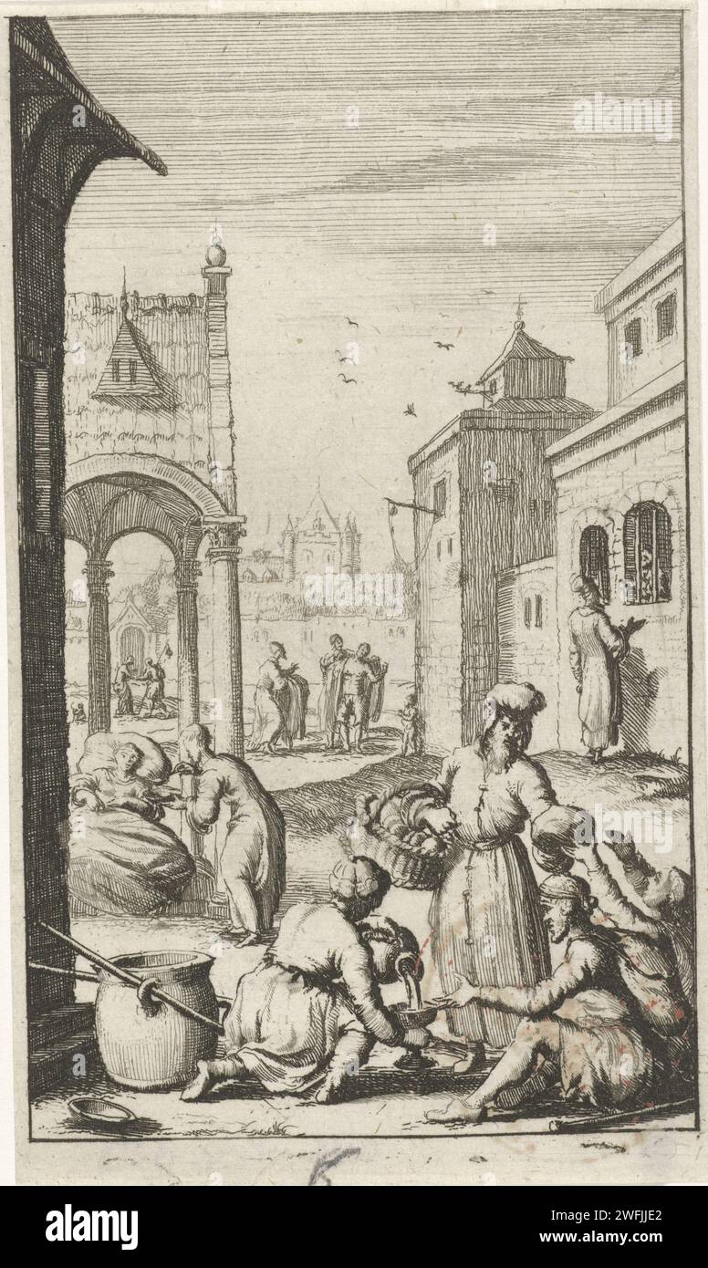 The five wise virgins do charity, Anonymous, After Jan Luyken, 1681 - 1762 print paper etching ...