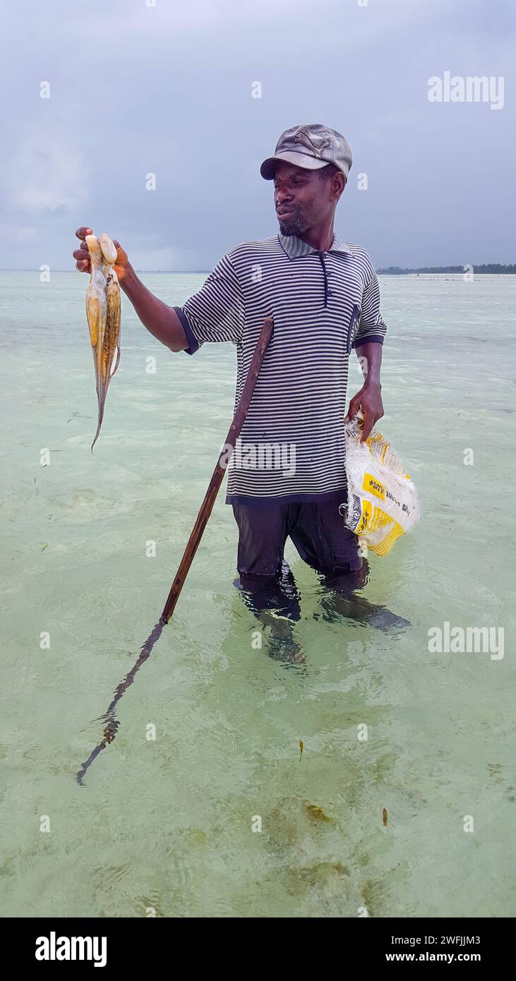 fisherman with his son catching octopus. Zanzibar Stock Photo - Alamy
