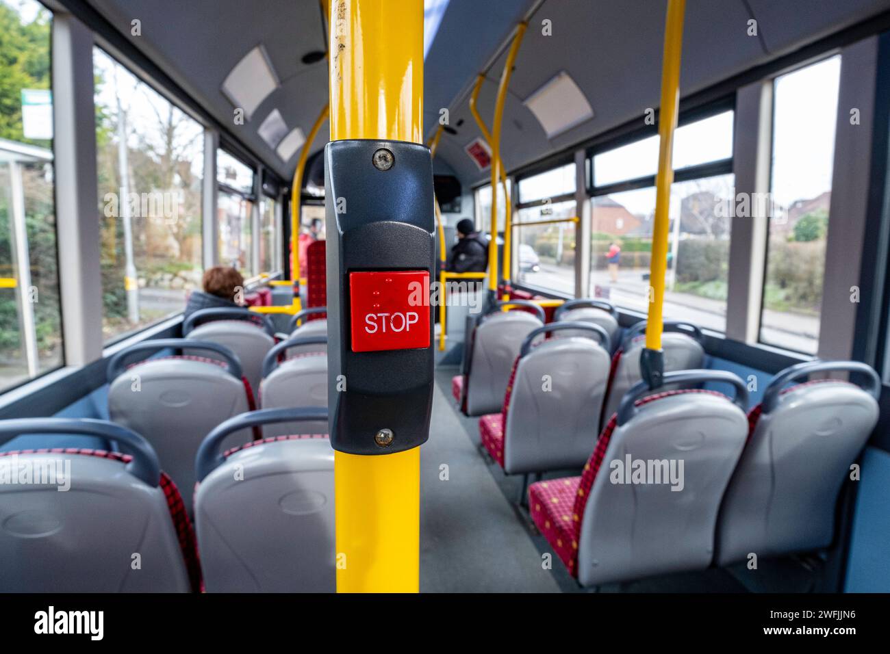 Close up of stop button with braille inside bus Stock Photo - Alamy