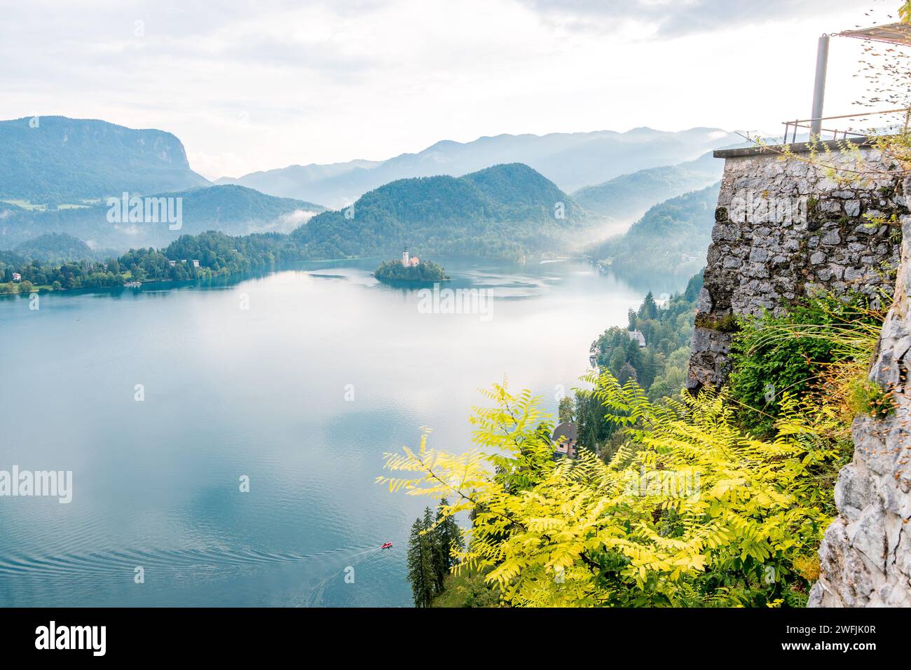 Amazing panoramic view of Lake Bled from the lookout point of the Bled ...