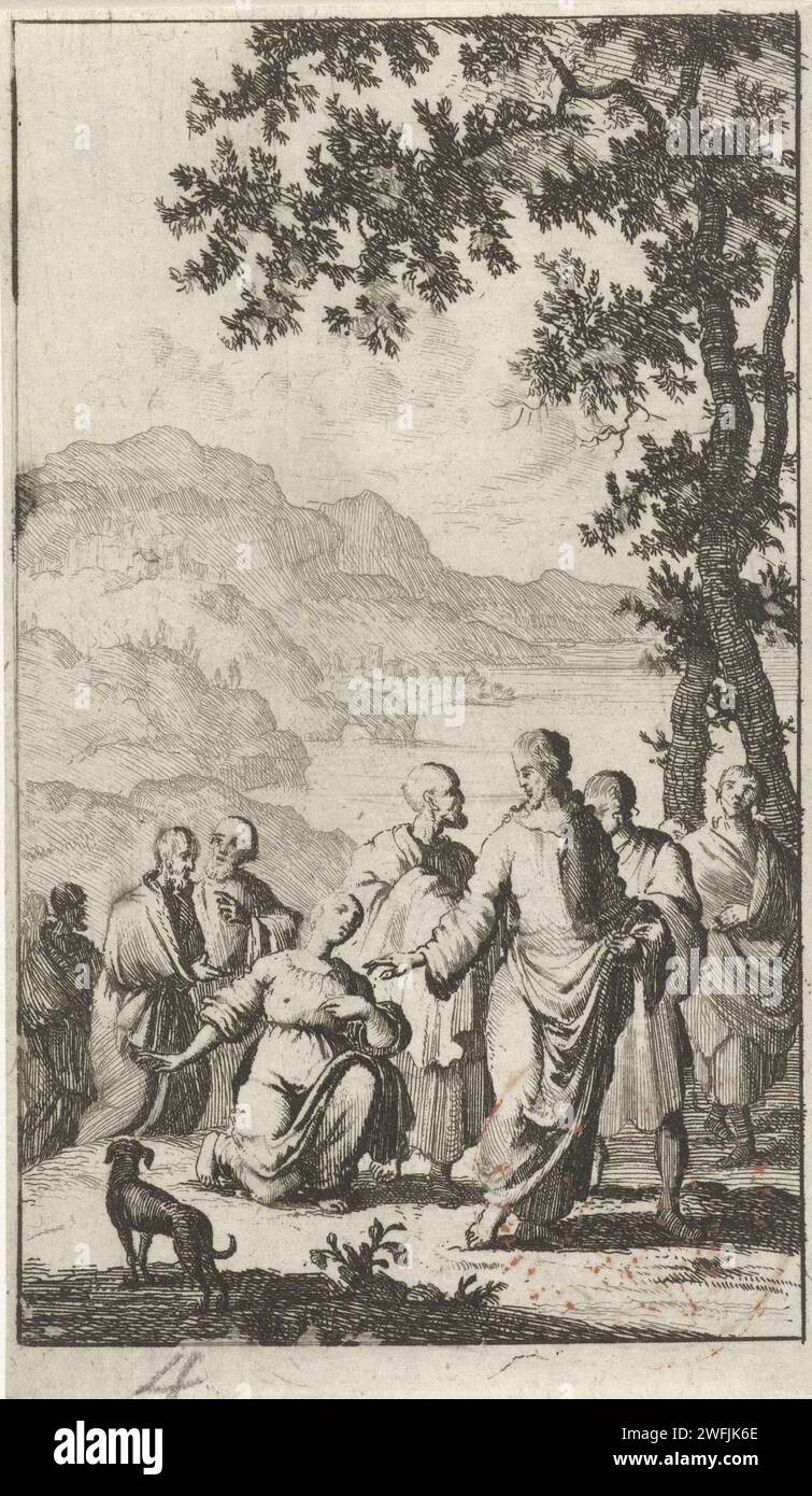 Christ and the Canaanite wife, Anonymous, After Jan Luyken, 1681 - 1762 print paper etching a ...
