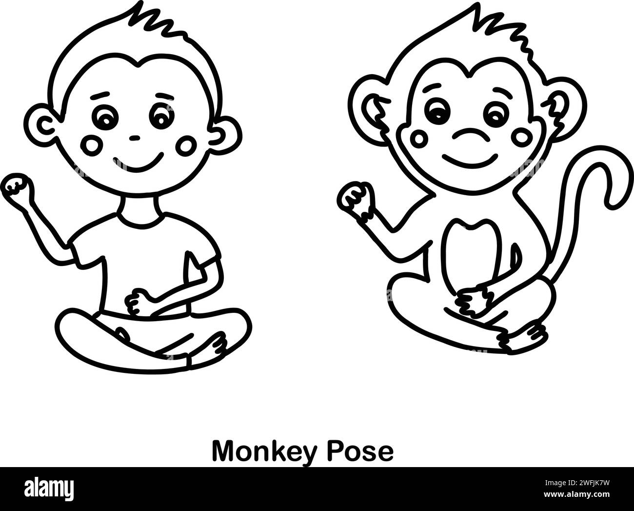 Kids yoga monkey pose. Vector cartoon illustration Stock Vector Image ...