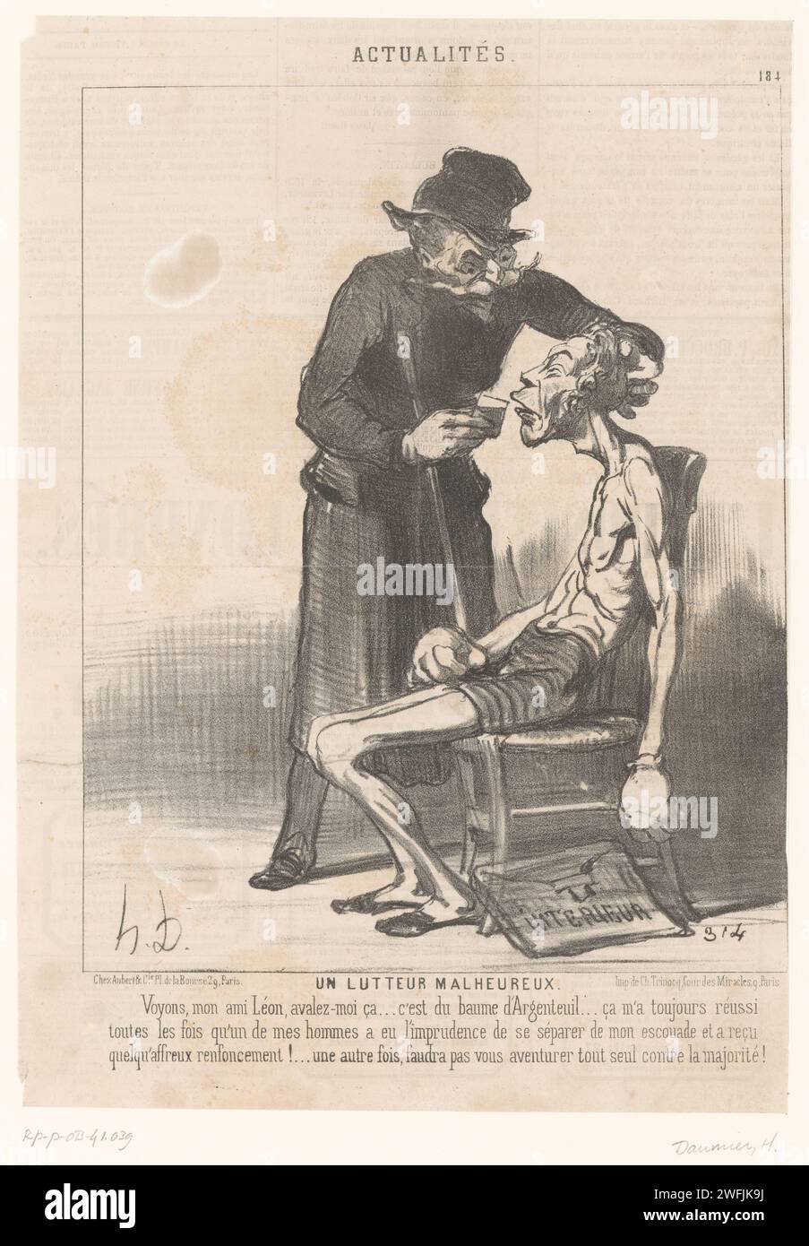 Caricature of the politician Léon Faucher as a defeated wrestler ...