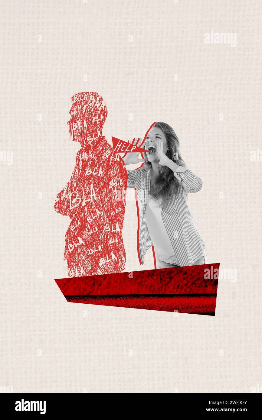 Vertical collage picture illustration image monochrome effect emotional ...