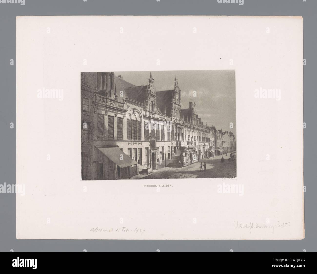 Street with the Town Hall in Leiden, Anonymous, Royal Dutch Stone ...