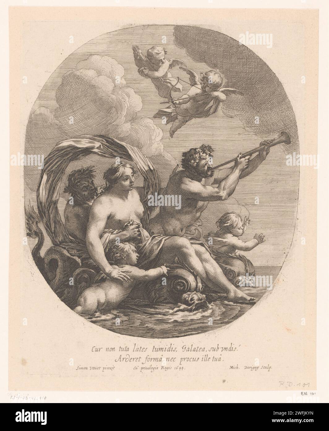 Triomf van Galatea, Michel Dorigny, after Simon Vouet, 1644 print France paper engraving ...