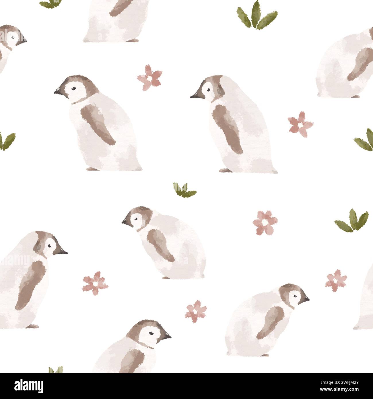 Cute penguins seamless pattern. Hand drawn baby animals pattern ...