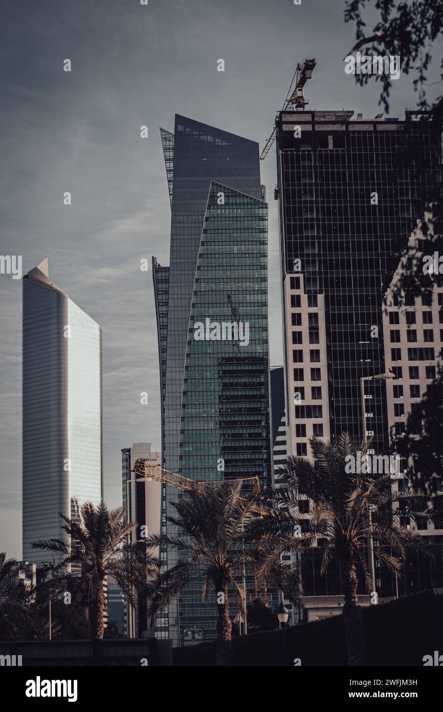 The Skyscrapers in a contemporary city against a sunlit backdrop ...