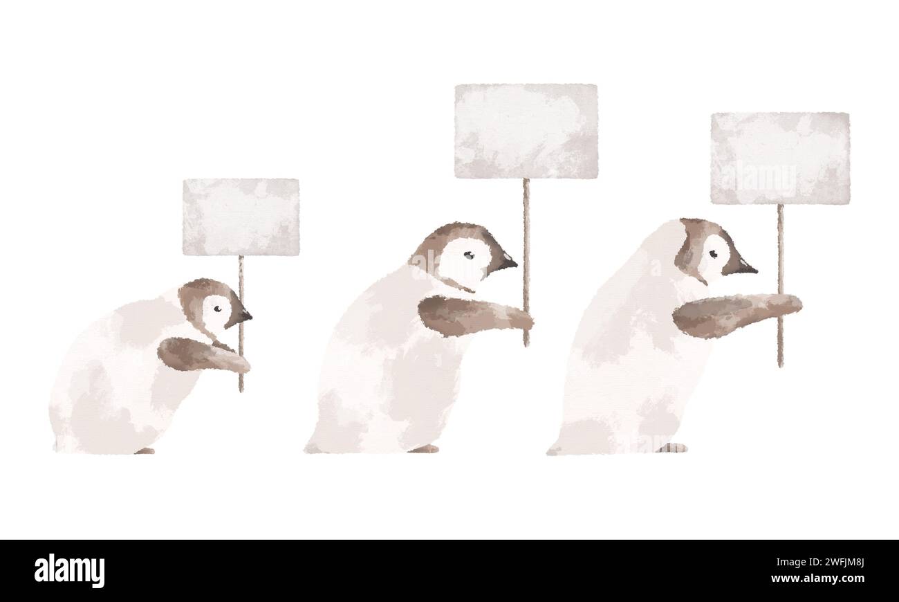 Group of penguins with protest sign. Global warming concept. Climate ...