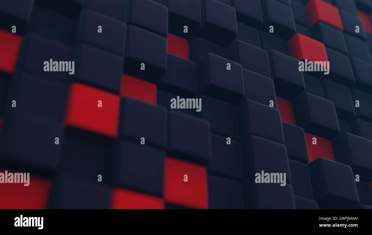 Cubic shapes arranged in a matrix with a 3D twist, forming an abstract ...