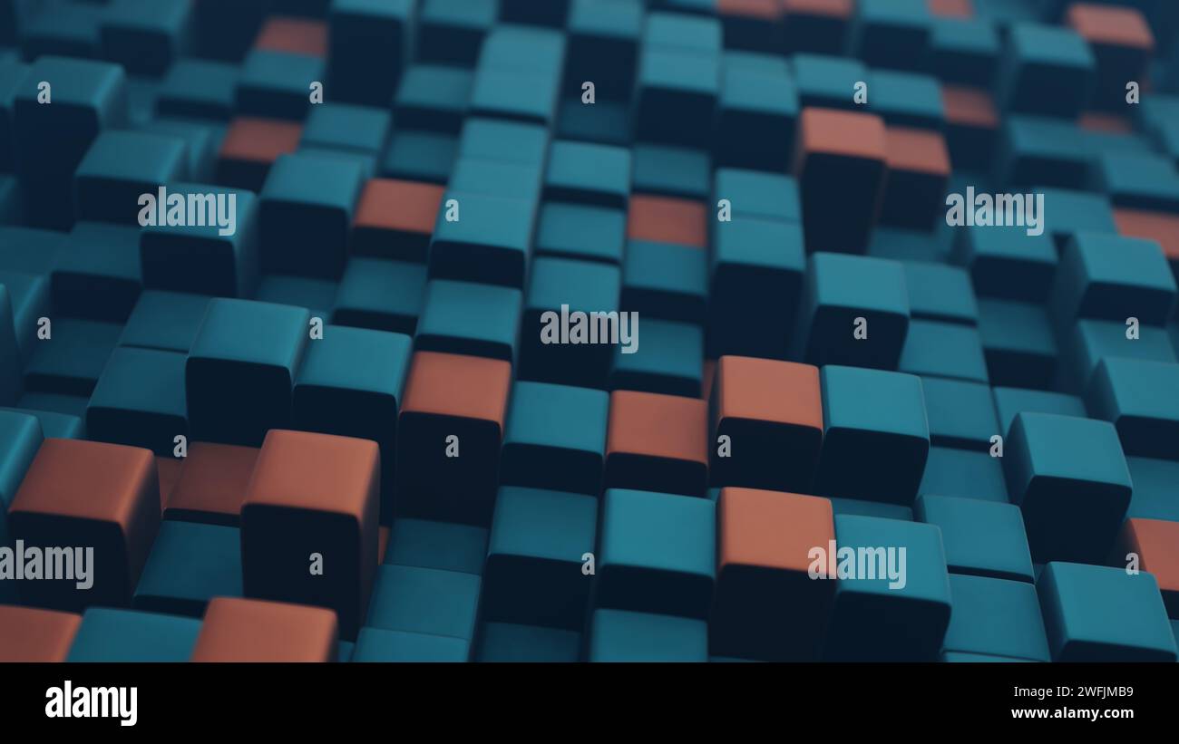 Cubic shapes arranged in a matrix with a 3D twist, forming an abstract ...
