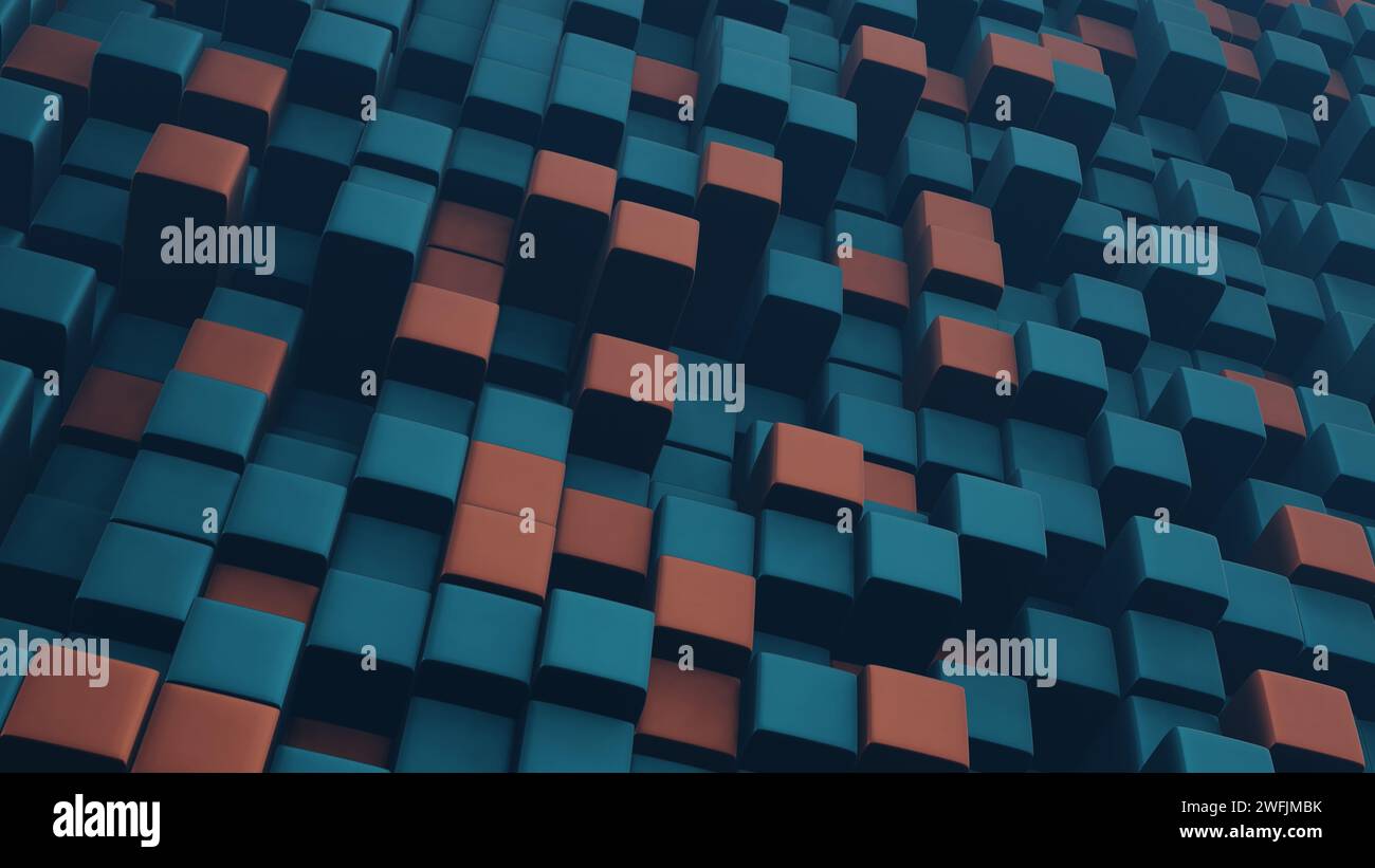 Cubic shapes arranged in a matrix with a 3D twist, forming an abstract ...