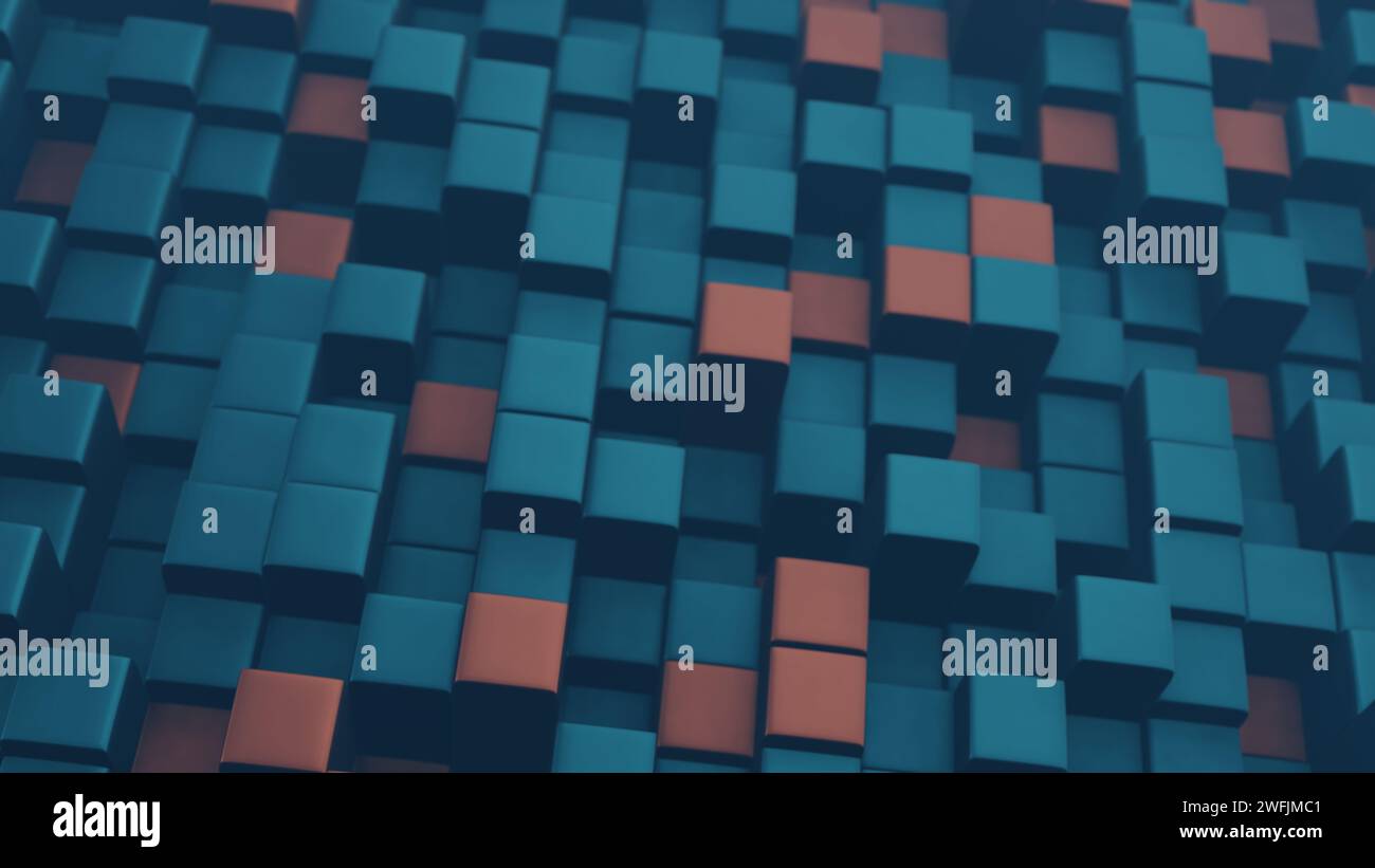 Cubic shapes arranged in a matrix with a 3D twist, forming an abstract ...