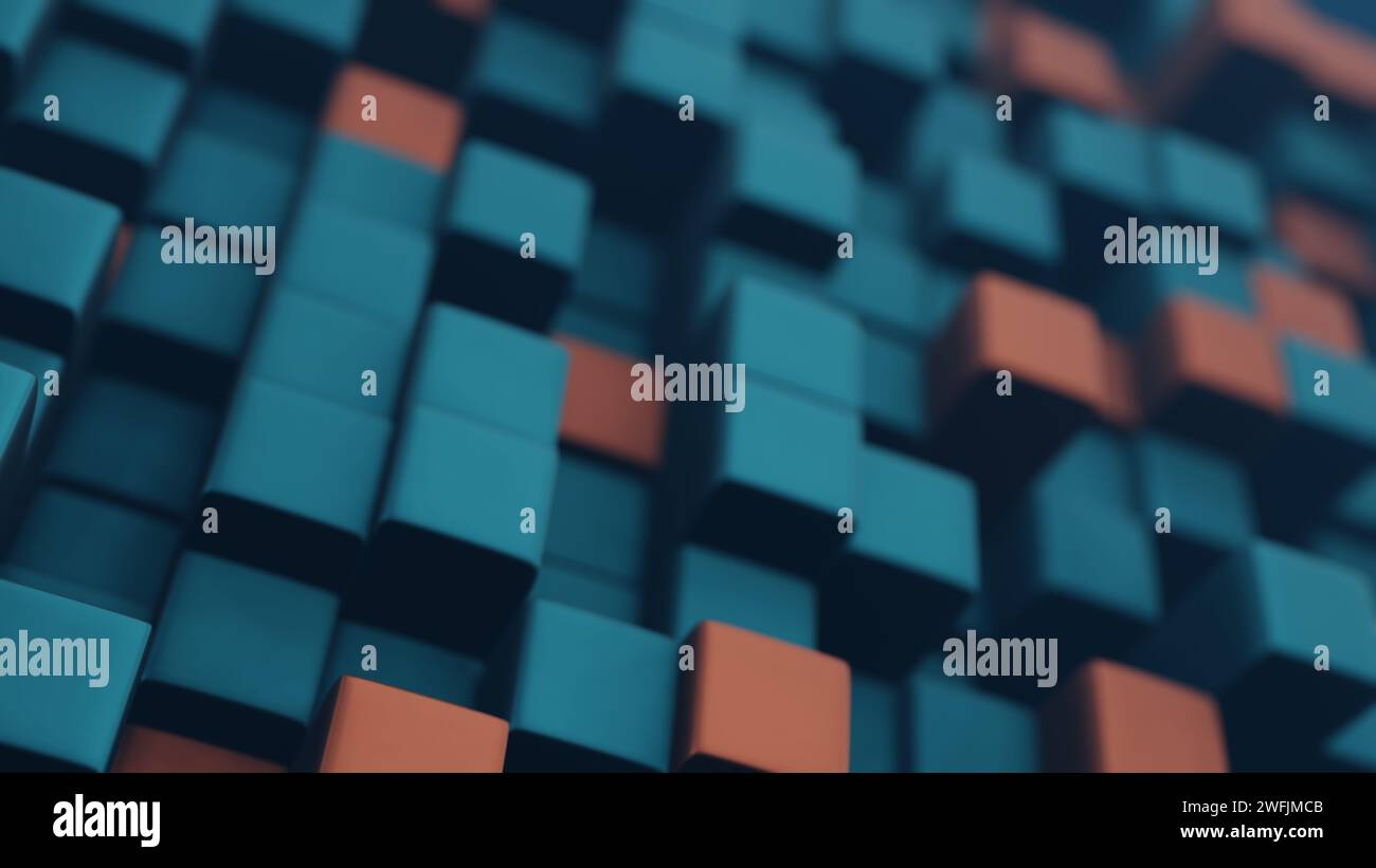 Cubic shapes arranged in a matrix with a 3D twist, forming an abstract ...