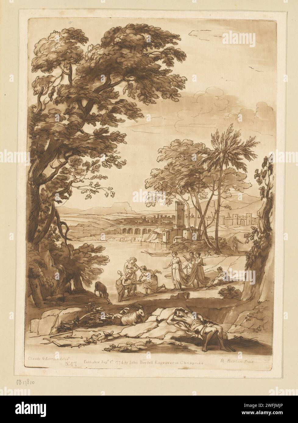 Landscape with a lake with finding Moses, Richard Earlom, After Claude ...
