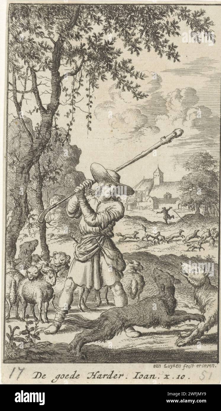 Christ as the Good Shepherd, Jan Luyken, 1681 print Amsterdam paper ...