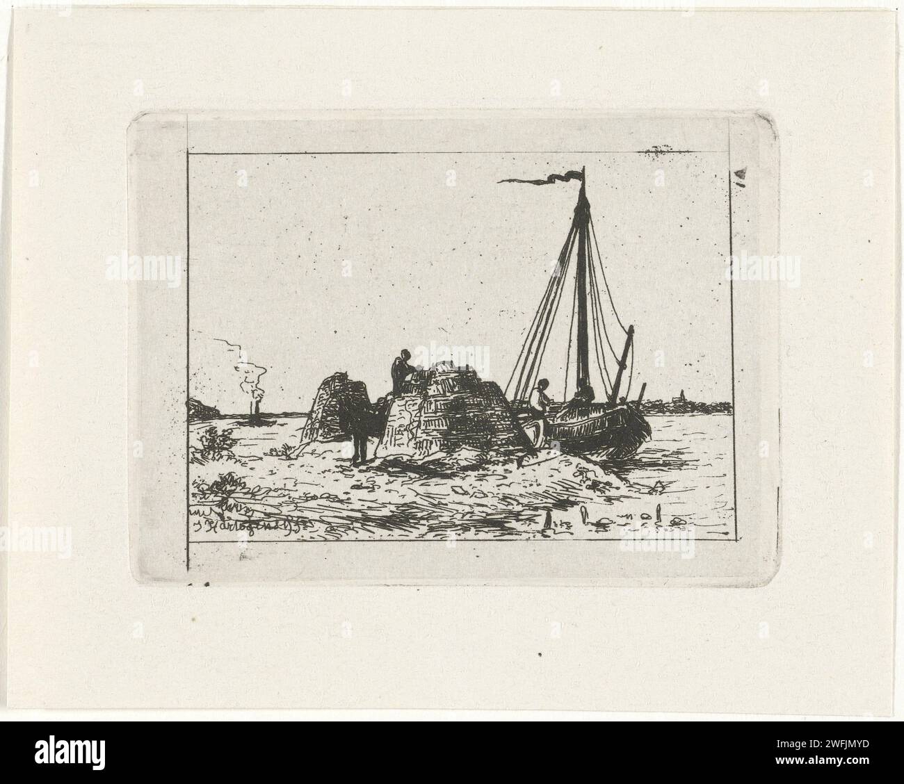 Ship on a bank on a shore, Joseph Hartogensis, c. 1837 - 1865 print ...