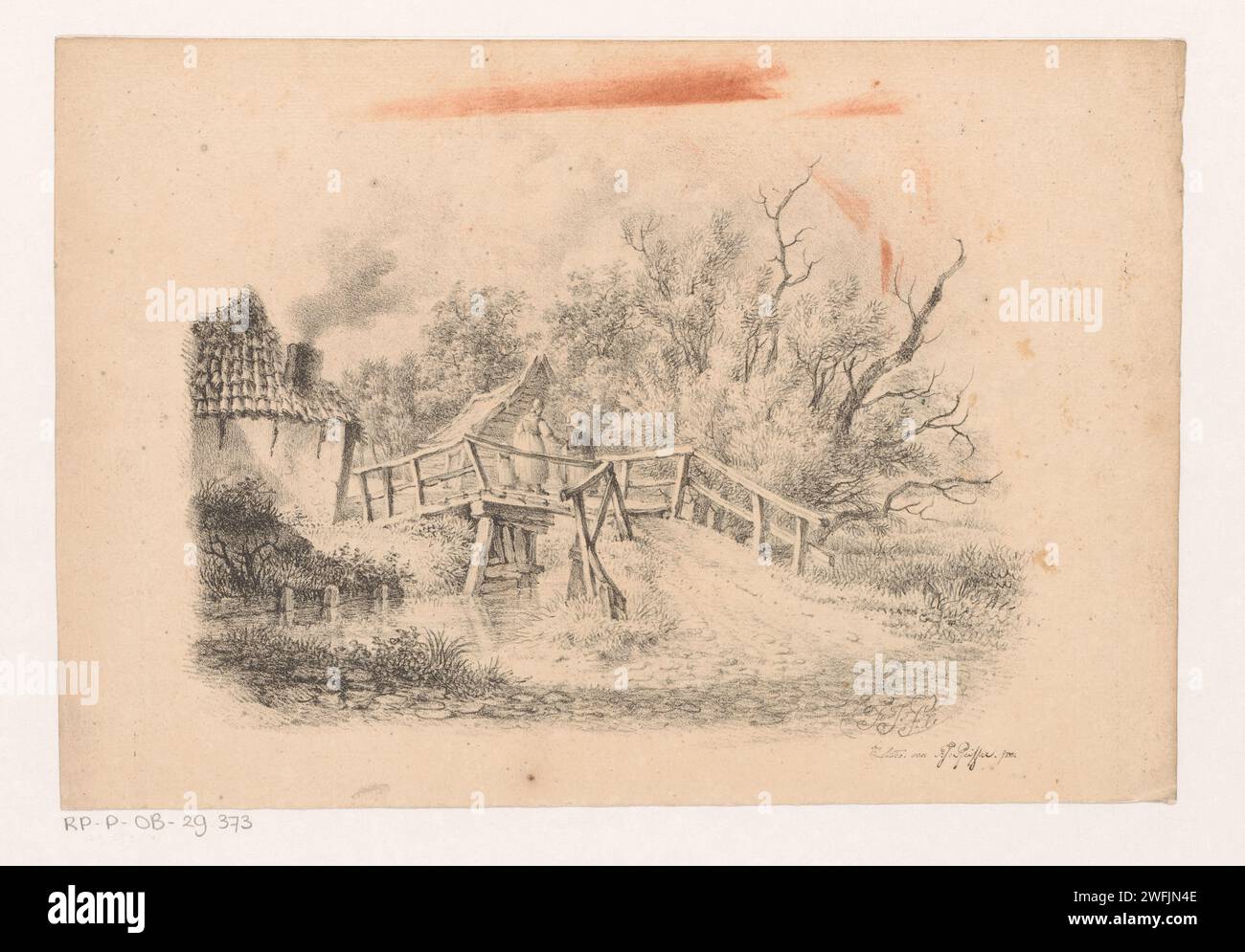 Landscape with Brug, François Joseph Pfeiffer (II), 1809 - 1835 print ...