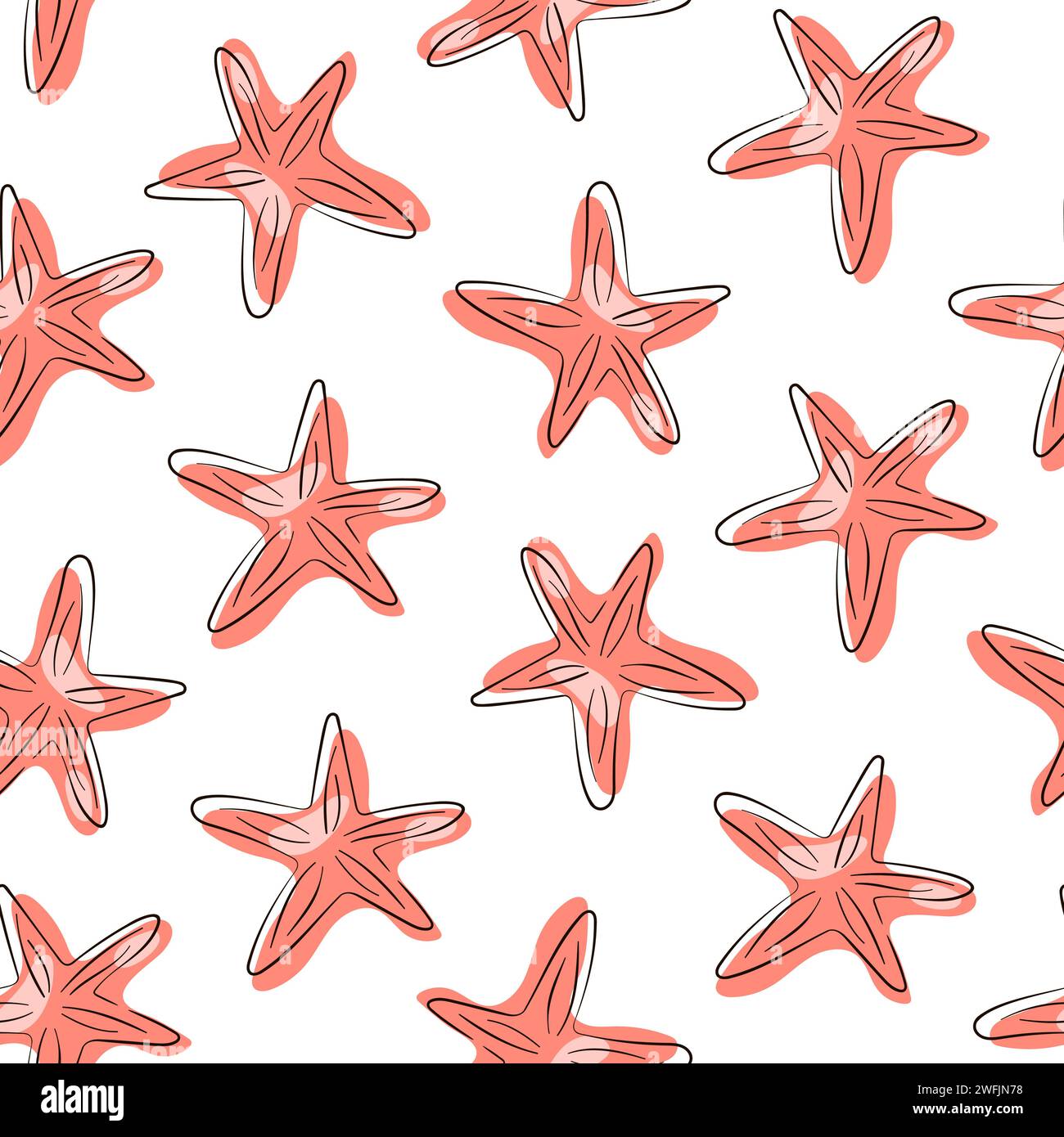 Starfish seamless pattern in line art style. Undersea cartoon design ...
