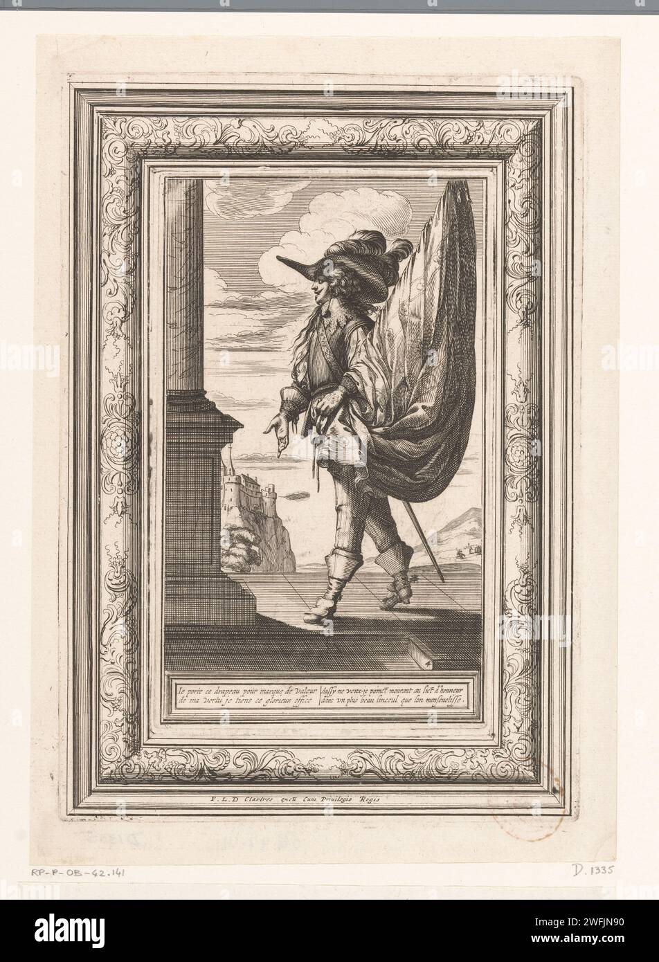 Standard bearer on a landing, dressed according to the fashion of ca ...