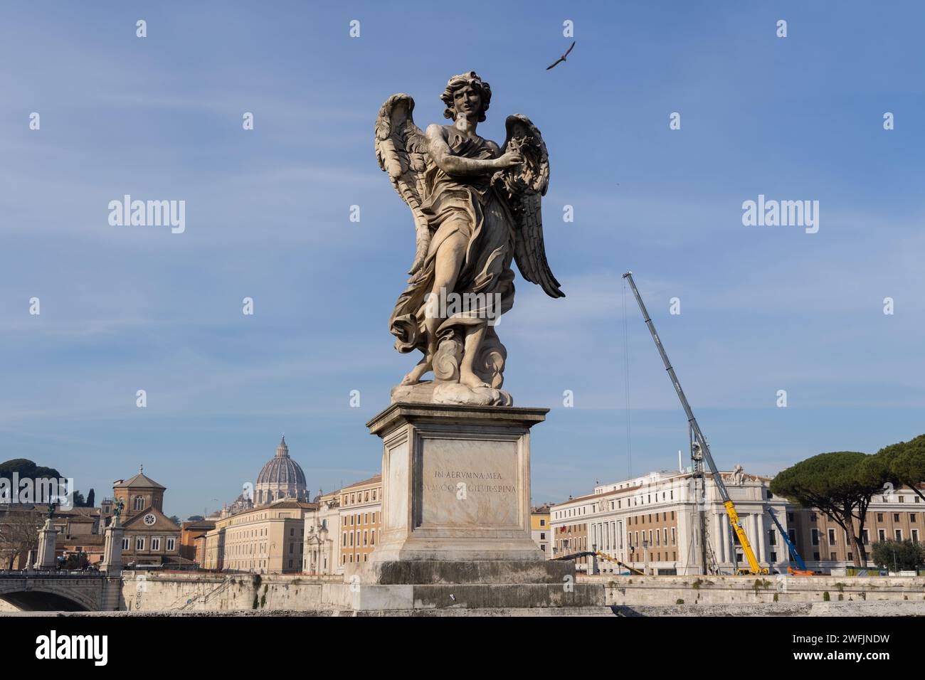 Rome, Italy. 31st Jan, 2024. View from Sant'Angelo Bridge of the work ...