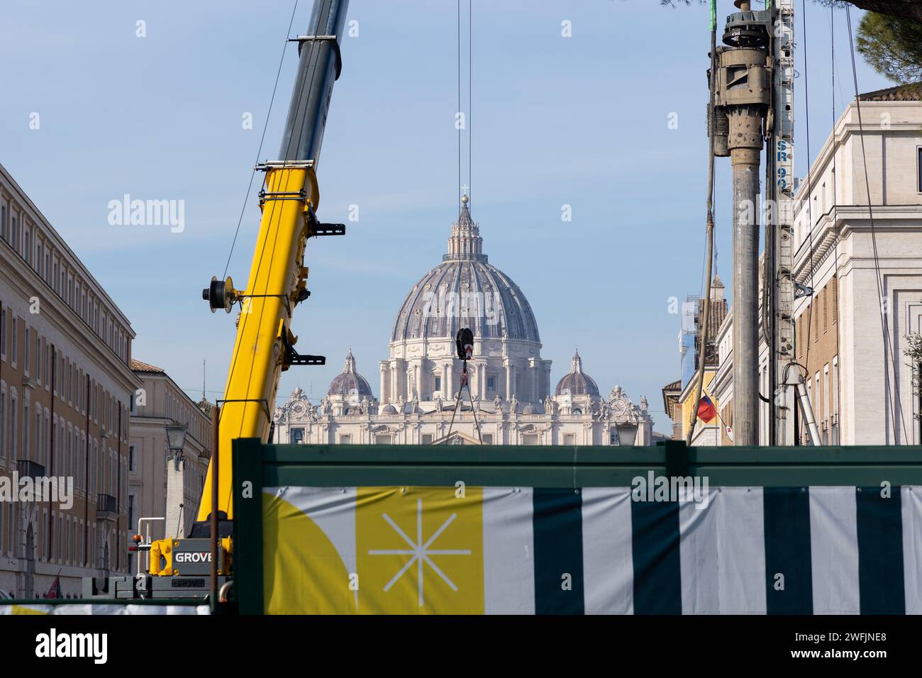 Rome, Italy. 31st Jan, 2024. Detail of St. Peter's Dome with the work ...