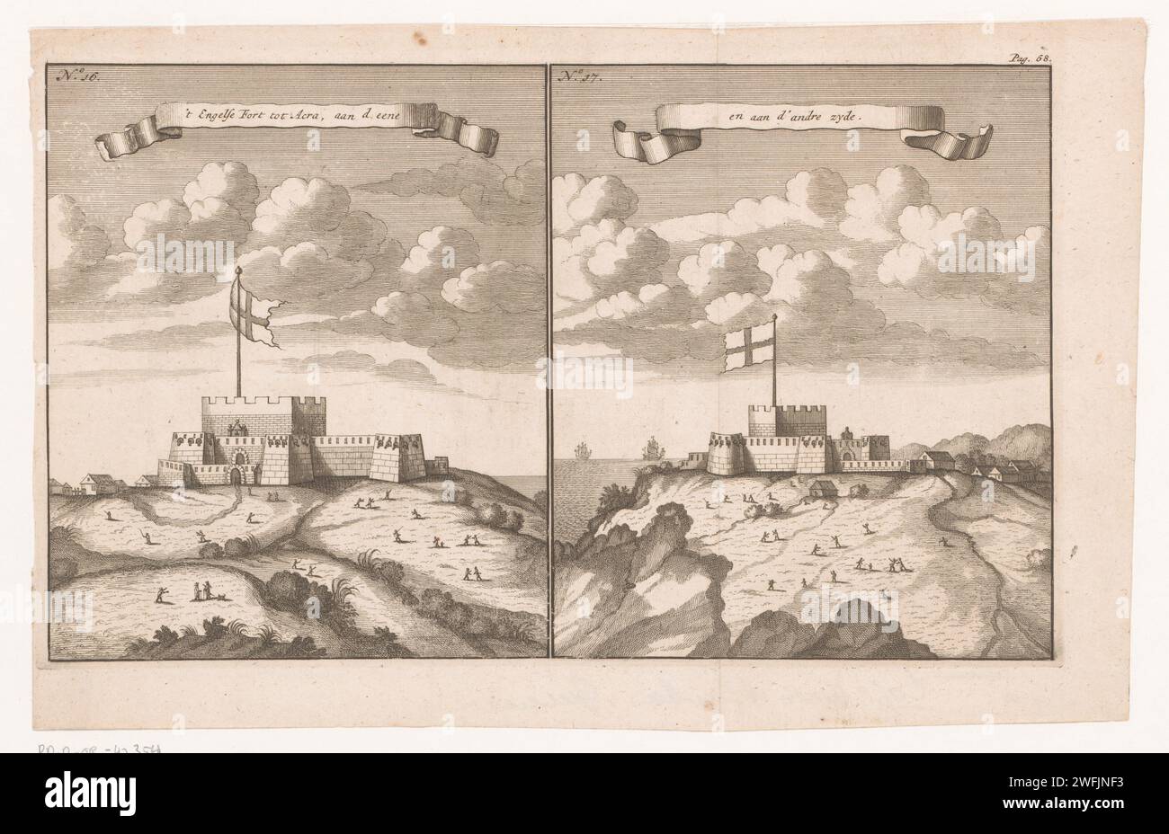 Two faces at Fort James in Accra in Ghana, 1709 print At the top left ...