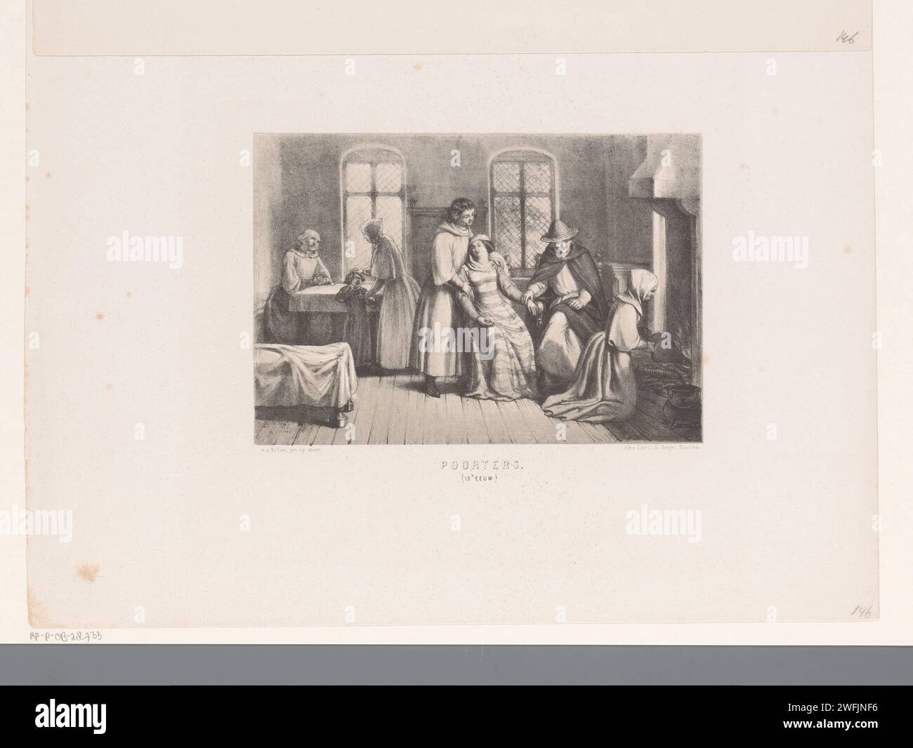 Interior with burgers by a fireplace, 13th century, David van der ...