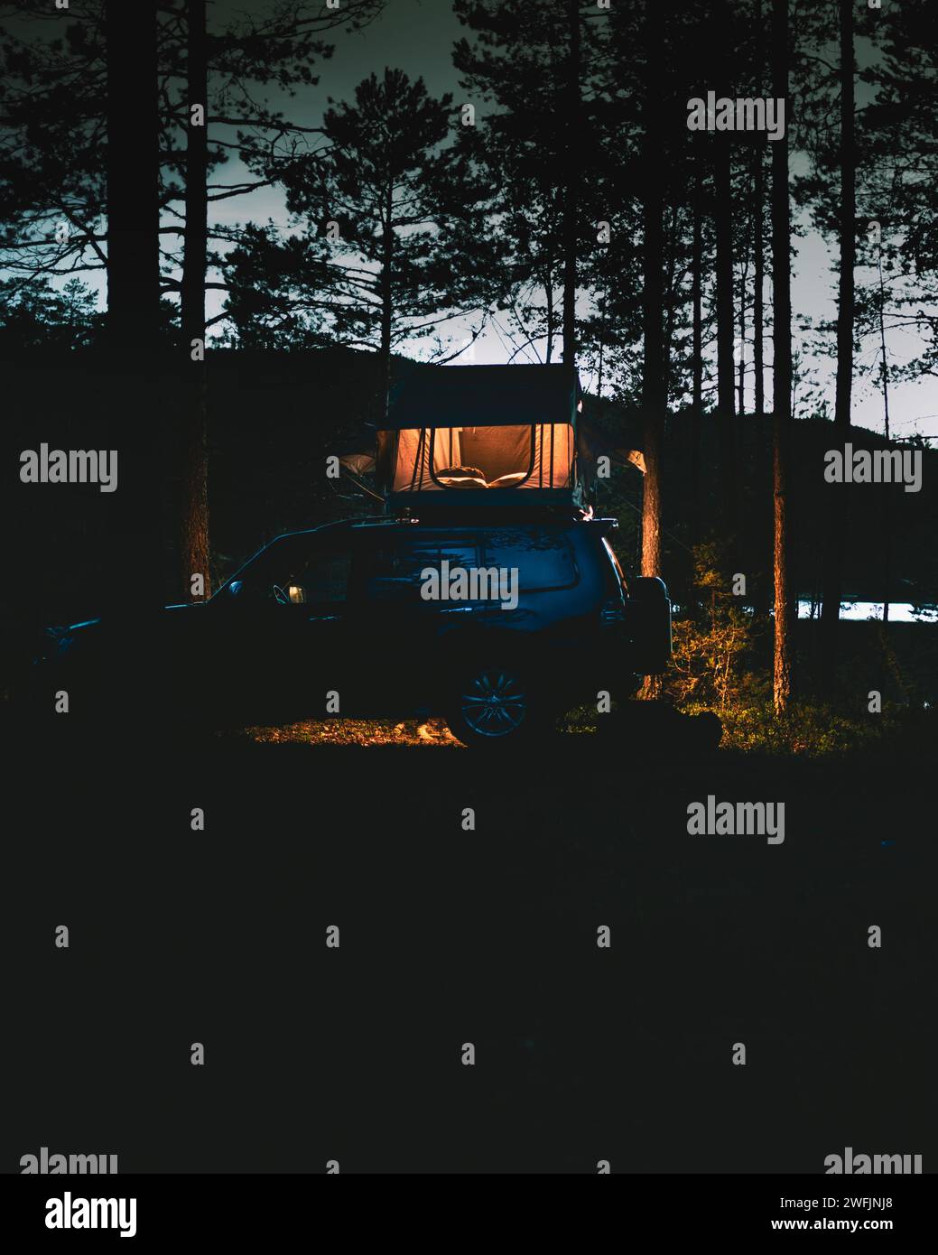 Car trees headlights hi-res stock photography and images - Alamy