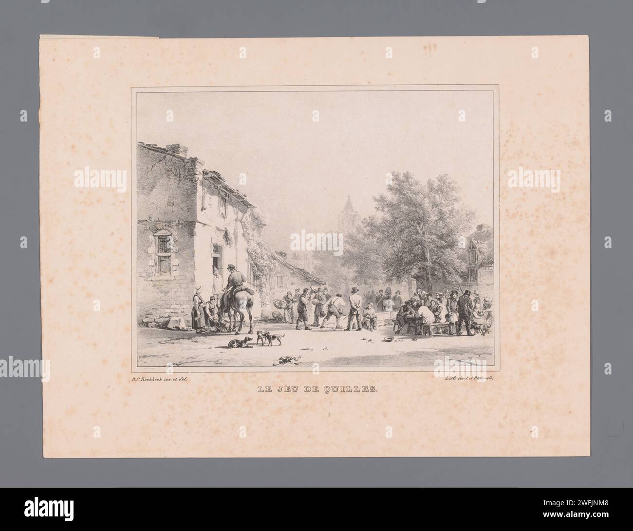 Bowling game, Barend Cornelis Koekkoek, 1830 print Figures are bowling ...