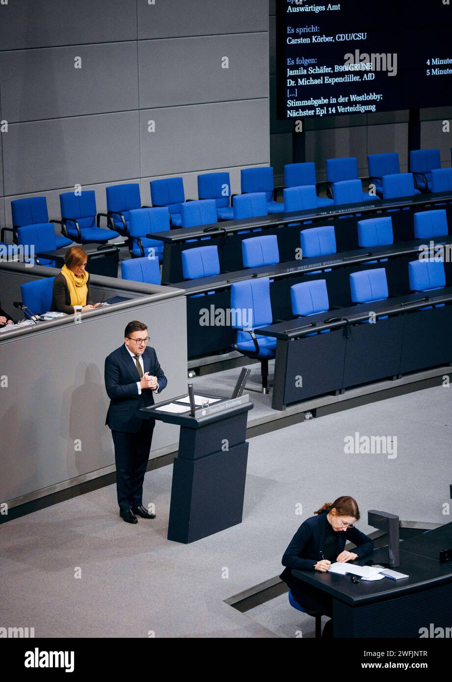 Berlin, Deutschland. 31st Jan, 2024. Carsten Koerber, CDU/CSU, MdB, gives a speech on EPL 05 ...