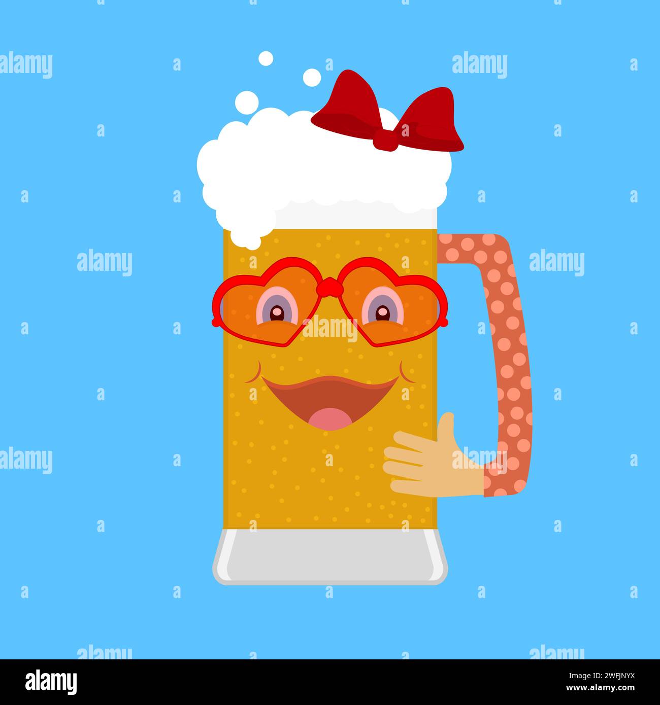 Cartoon beer mug with face in glasses. Beer character with funny face ...