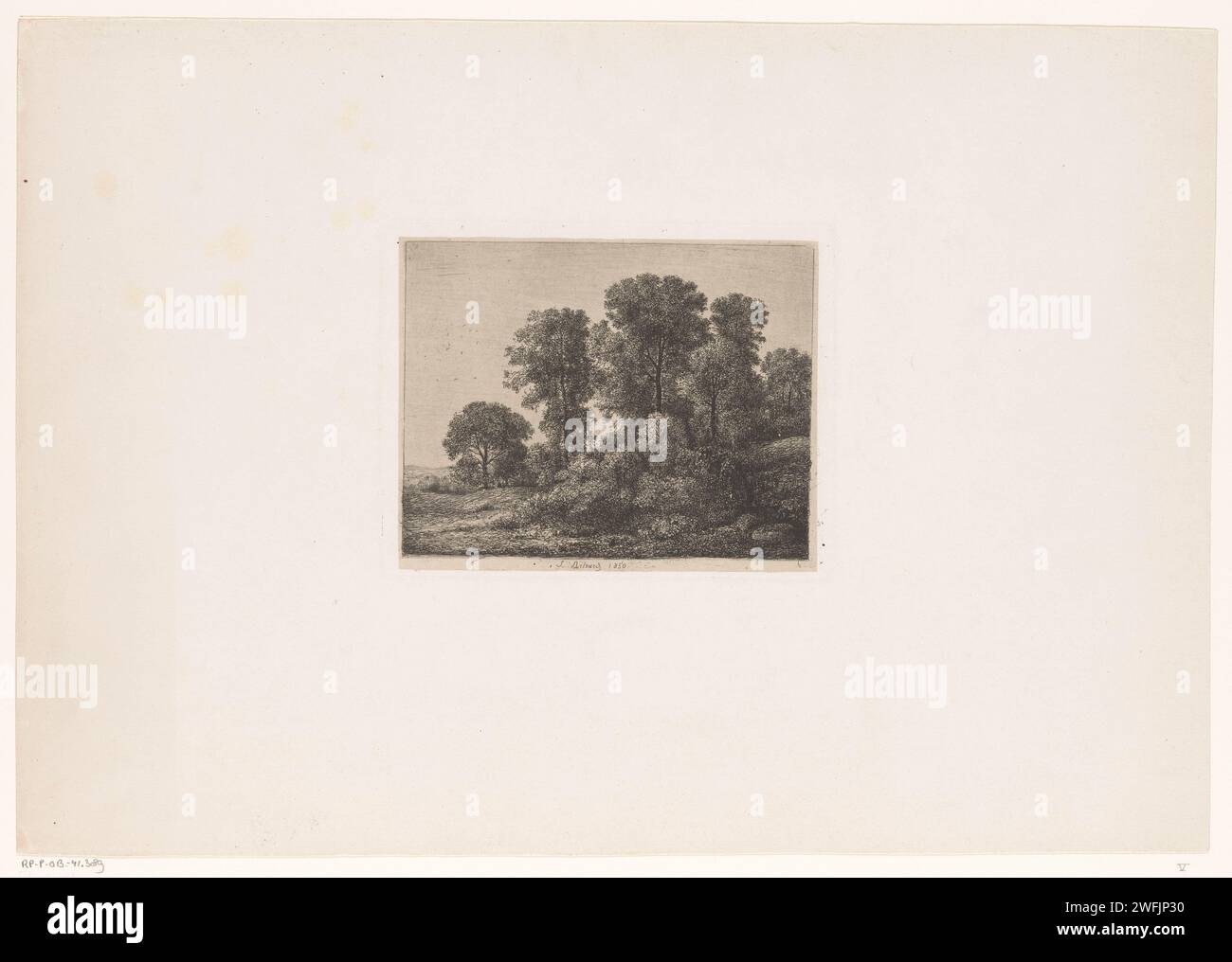 Trees and bushes on a hill, Jean Alexis Achard, 1850 print France paper ...