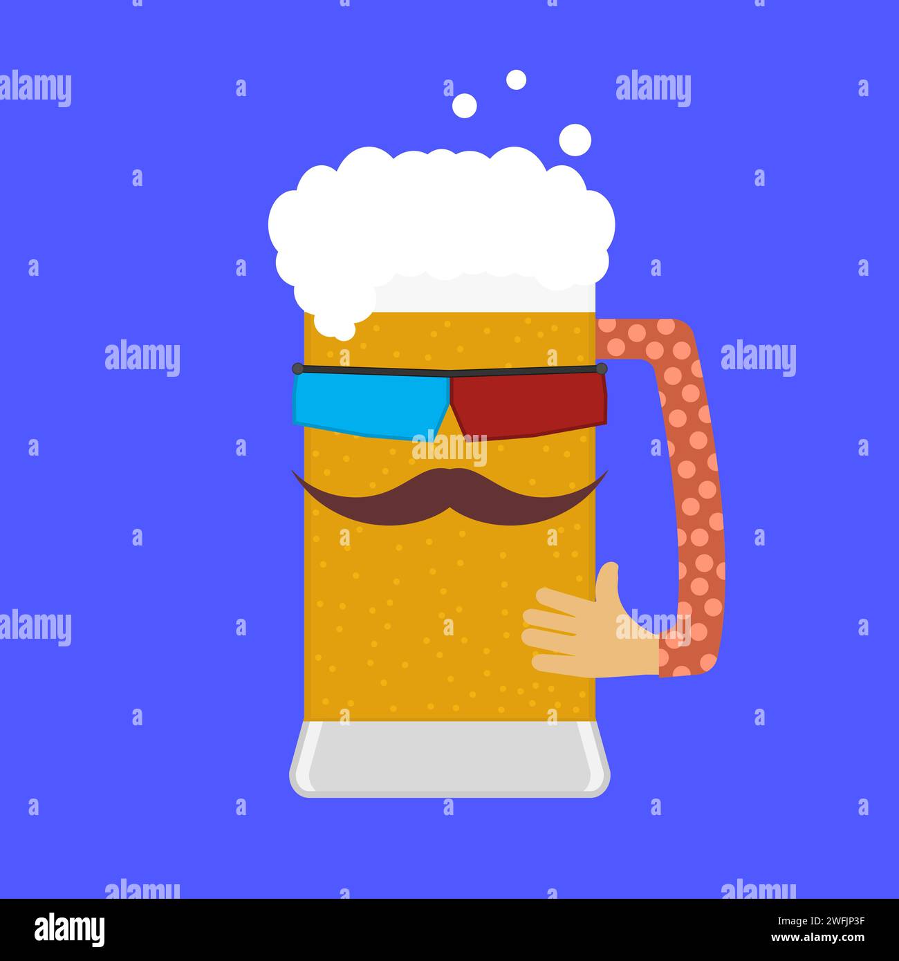 Cartoon beer mug with face in glasses. Beer character with funny face ...