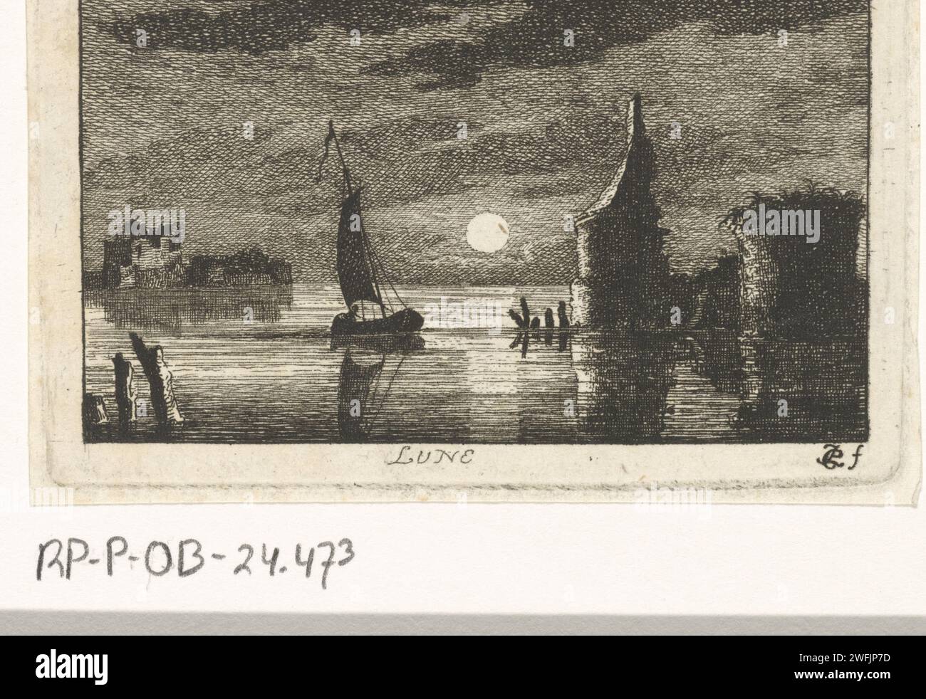River face at full moon, Caspar Jacobsz. Philips, 1766 print Amsterdam ...