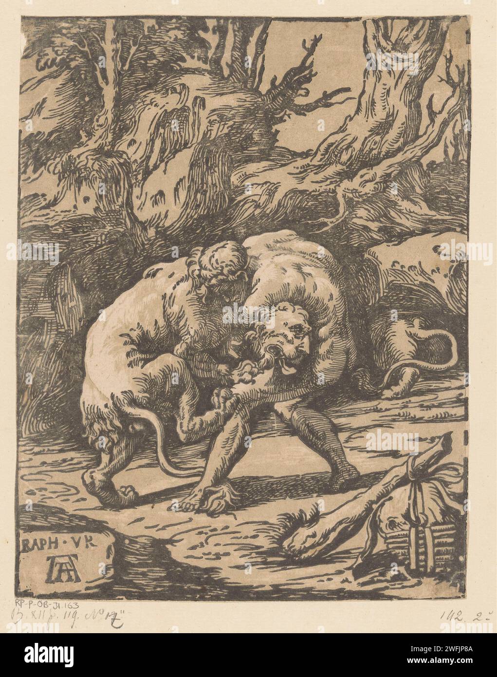 Hercules and the Nemean Lion, Niccolò Vicentino, After Rafaël, 1568 ...