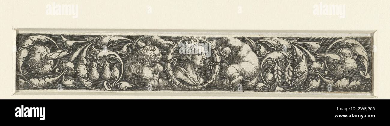 Frisian with a bust, leaf vines and two children, Heinrich Aldgrever ...