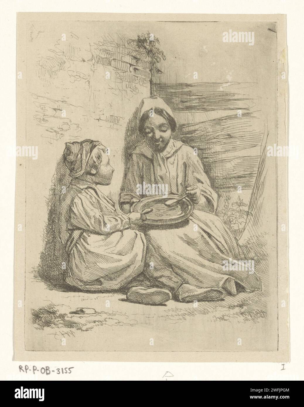 Girl and a boy from a plate spooning, Willem Pieter Hoevenaar, 1818 ...