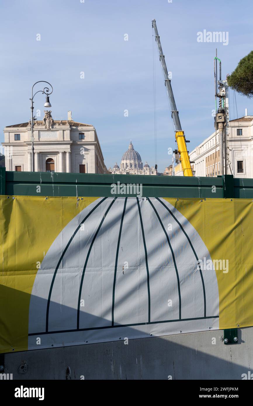 Rome, Italy. 31st Jan, 2024. Detail of St. Peter's Dome with the work ...