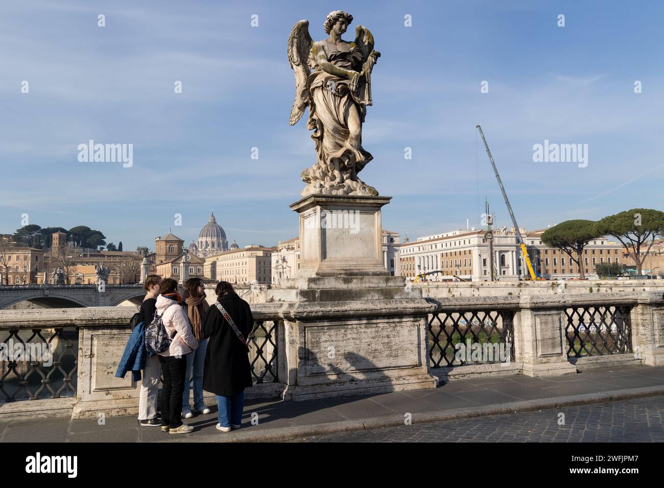 Rome, Italy. 31st Jan, 2024. View from Sant'Angelo Bridge of the work ...