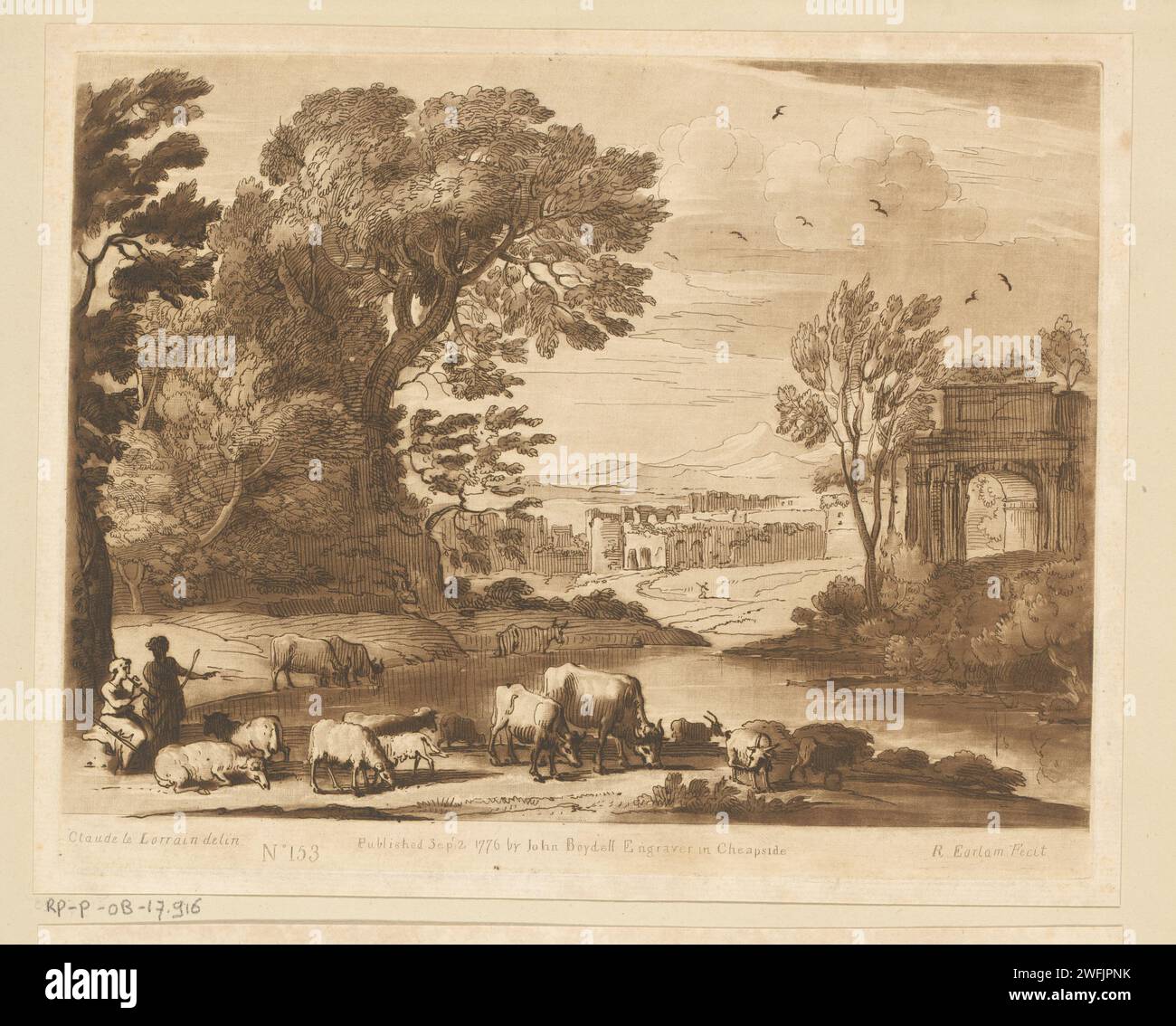 Landscape with oxen grazing on a shore and the bow of Titus, Richard ...