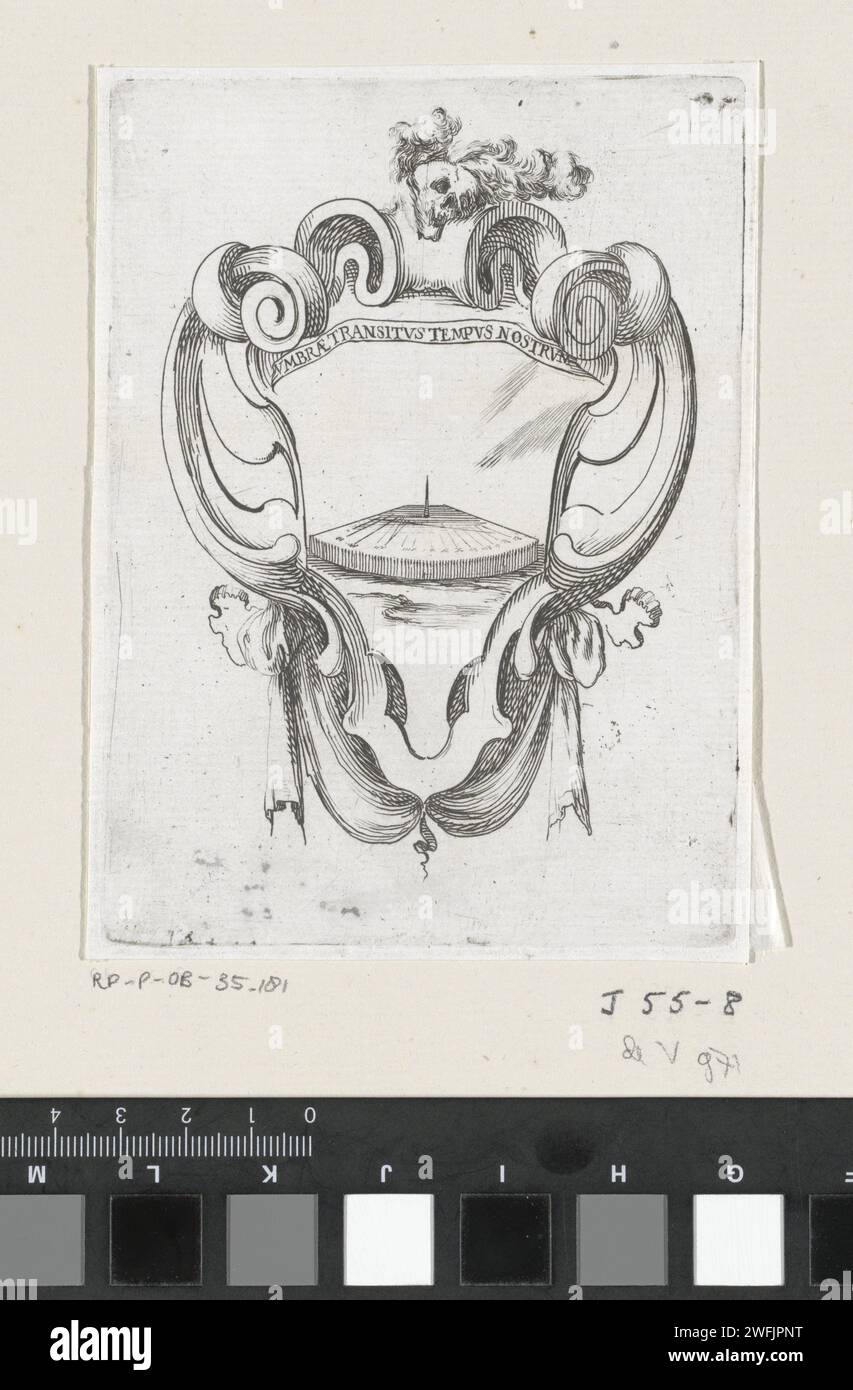 Cartouche with sundial, Stefano della Bella, 1620 - 1664 print A ...