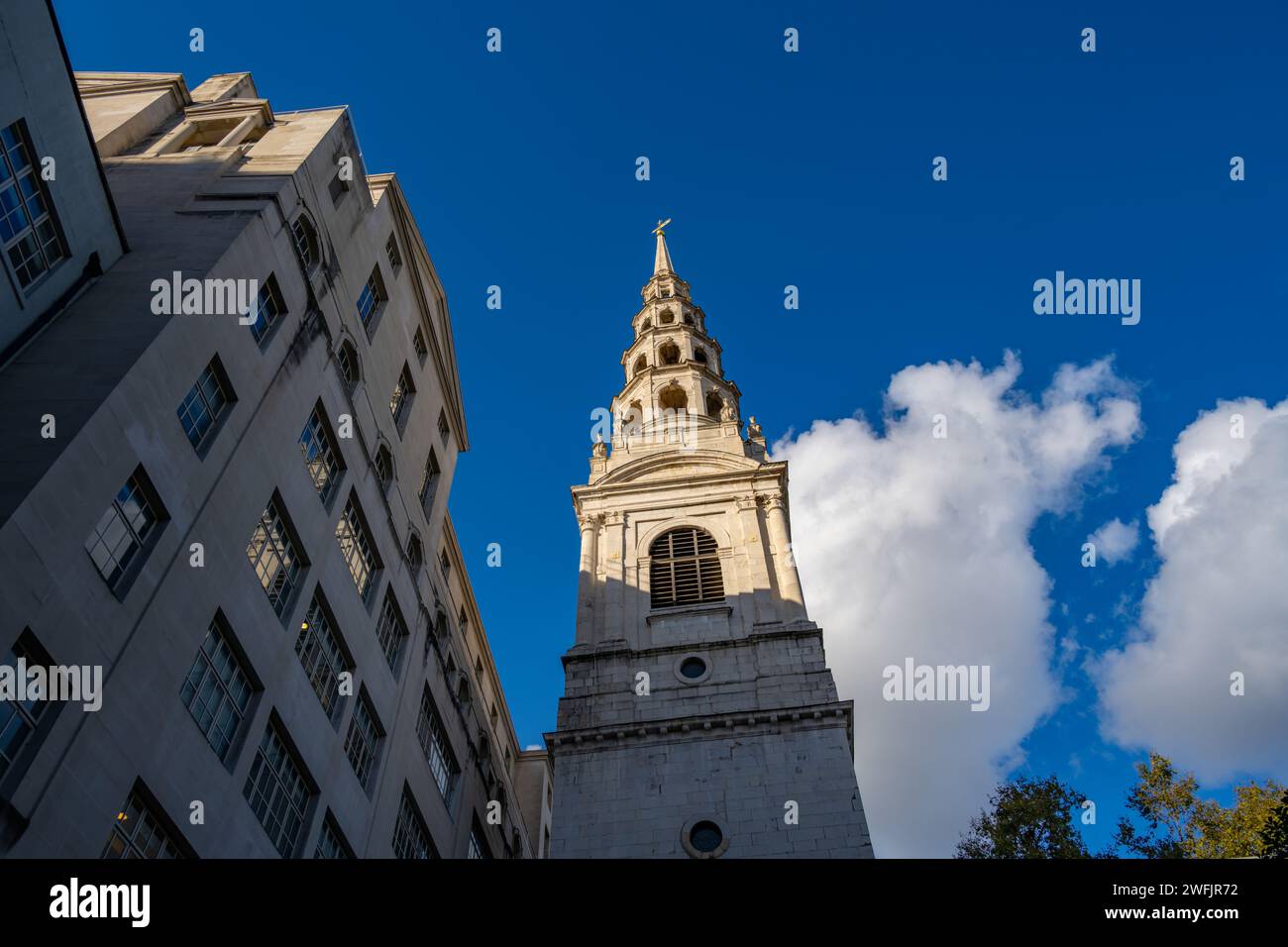 The spire of St Bride's Church, Fleet Street, known as the printers ...