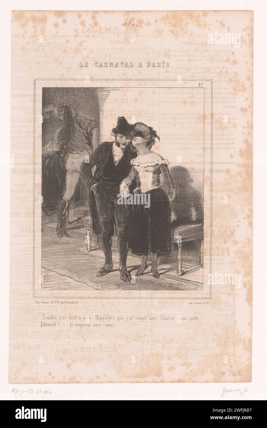 Masked woman whispers in the ear of her chaperon, Paul Gavarni, 1843 ...