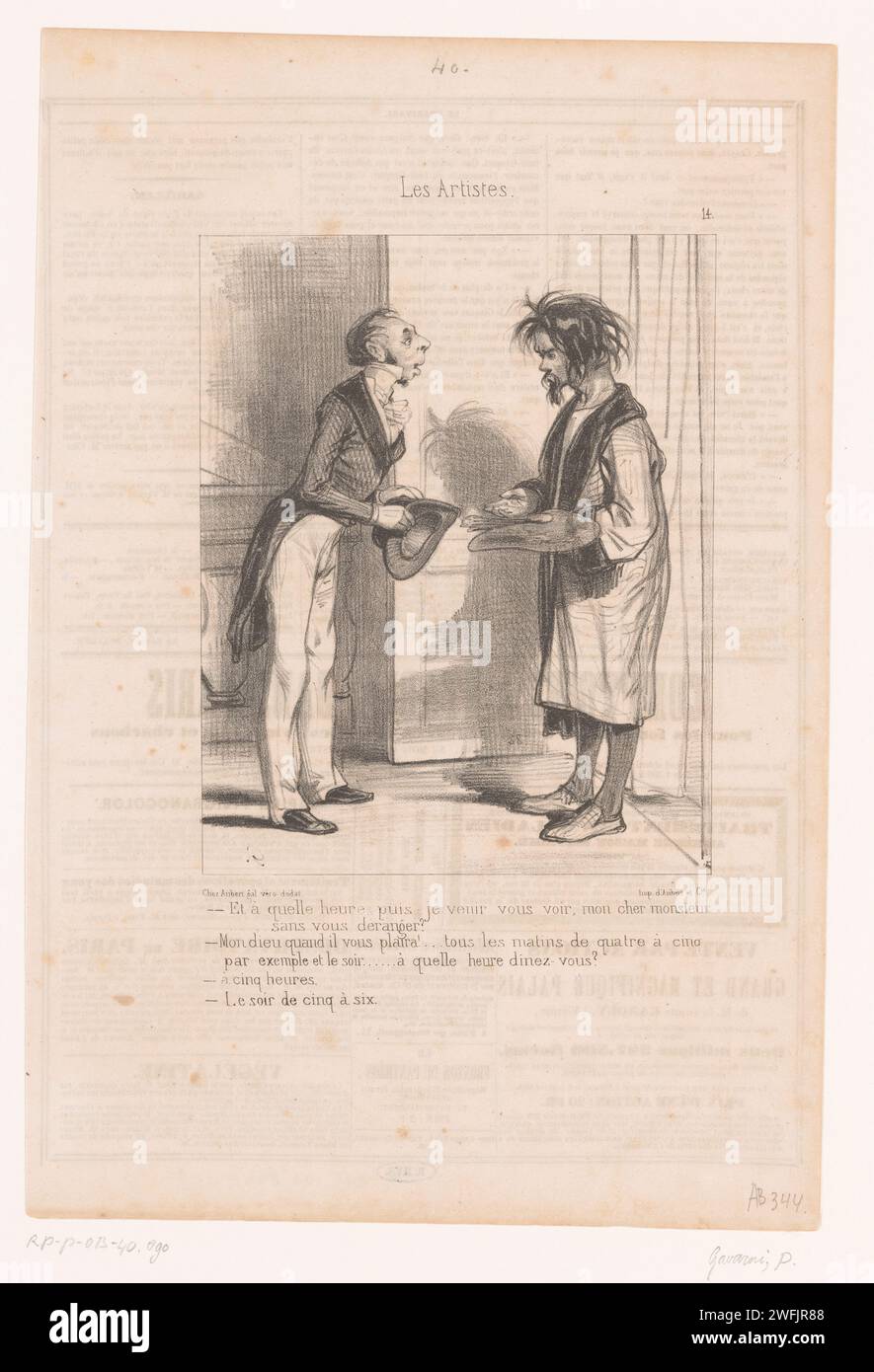 Visitor of artist comes inconvenient, Paul Gavarni, 1838 print Paris ...