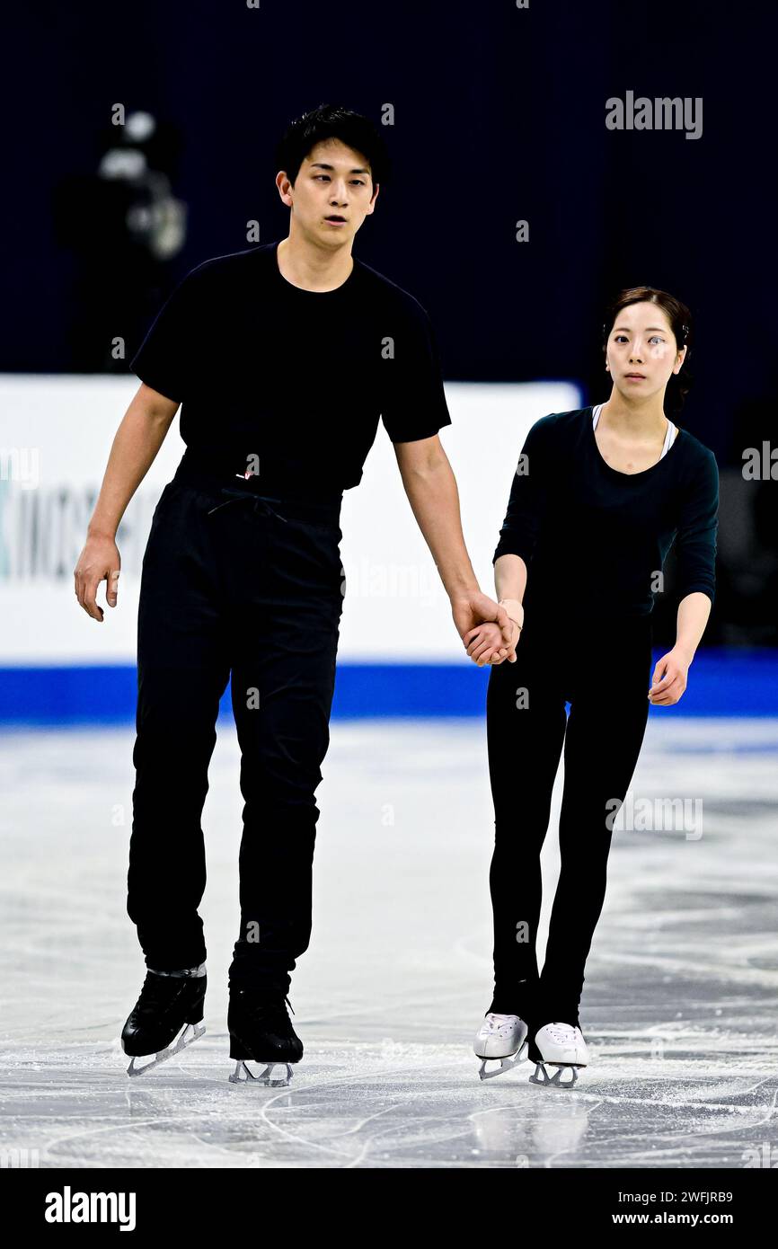 Riku MIURA & Ryuichi KIHARA (JPN), during Pairs Practice, at the ISU ...