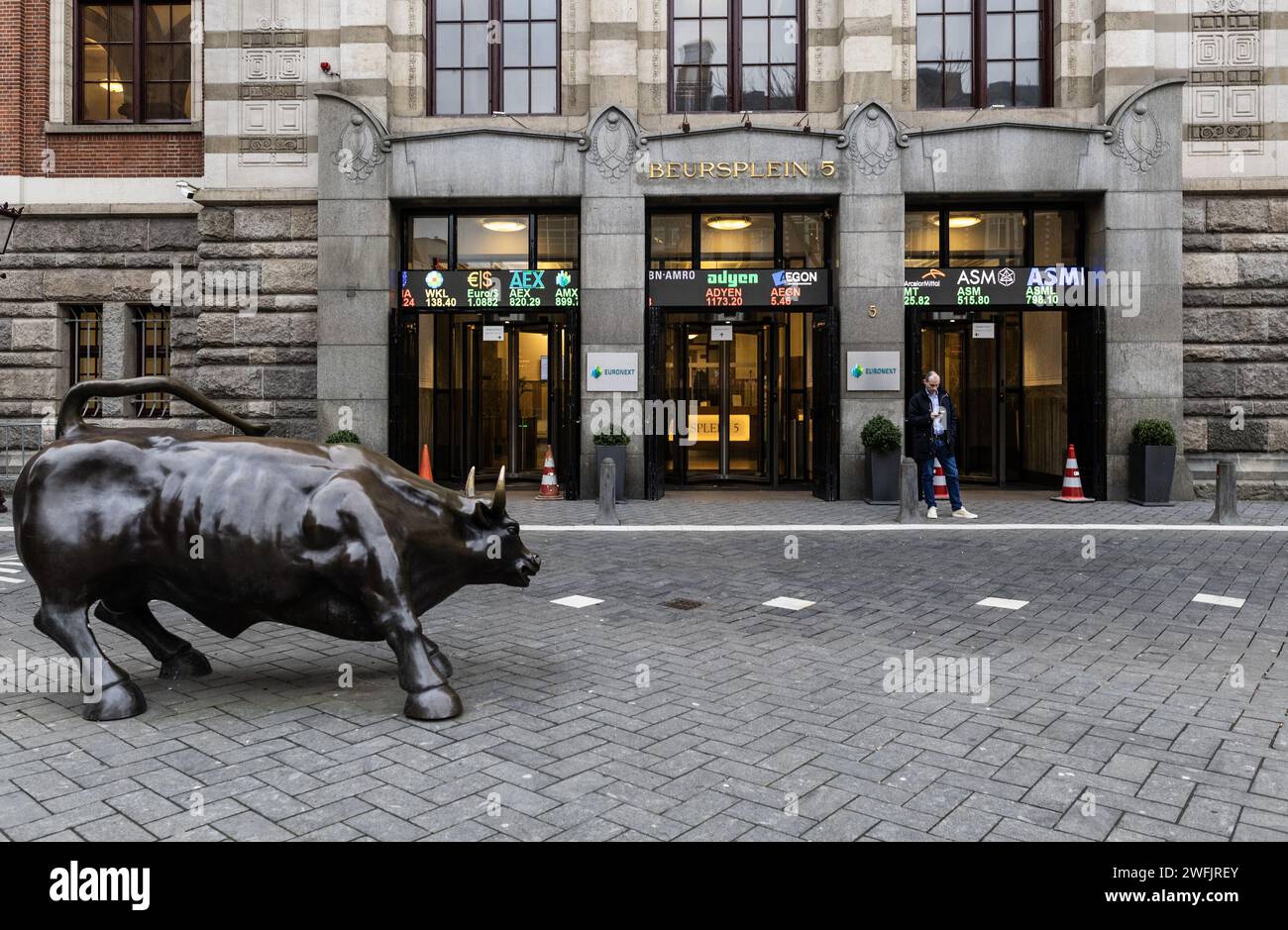 AMSTERDAM - Exterior and ticker at the Beurs van Berlage. On the ...