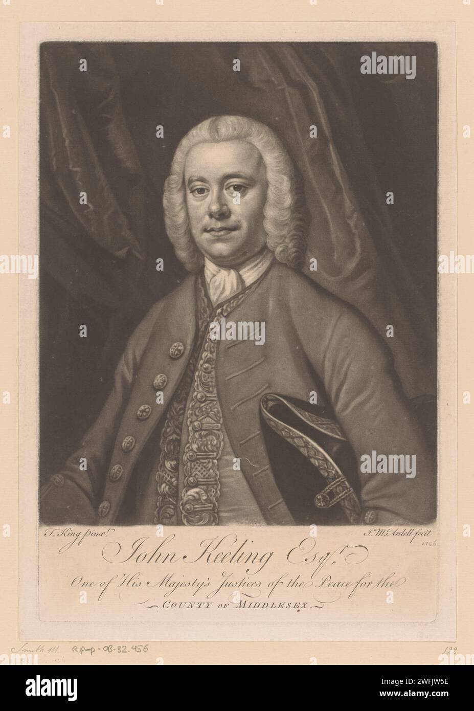 Portret van John Keeling, James McArdell, after Thomas King, 1756 print ...