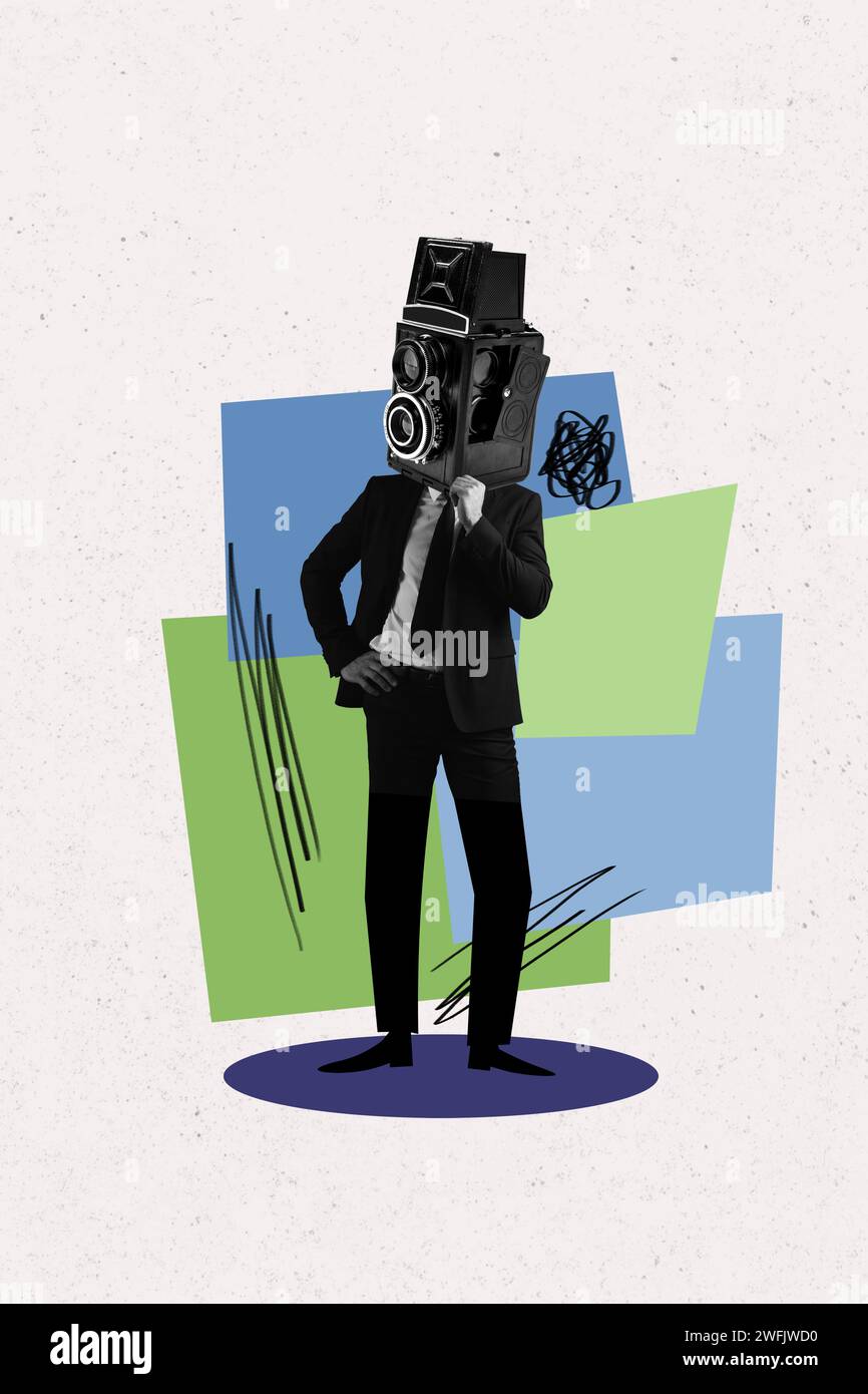 Vertical illustration image art collage of professional photographer ...