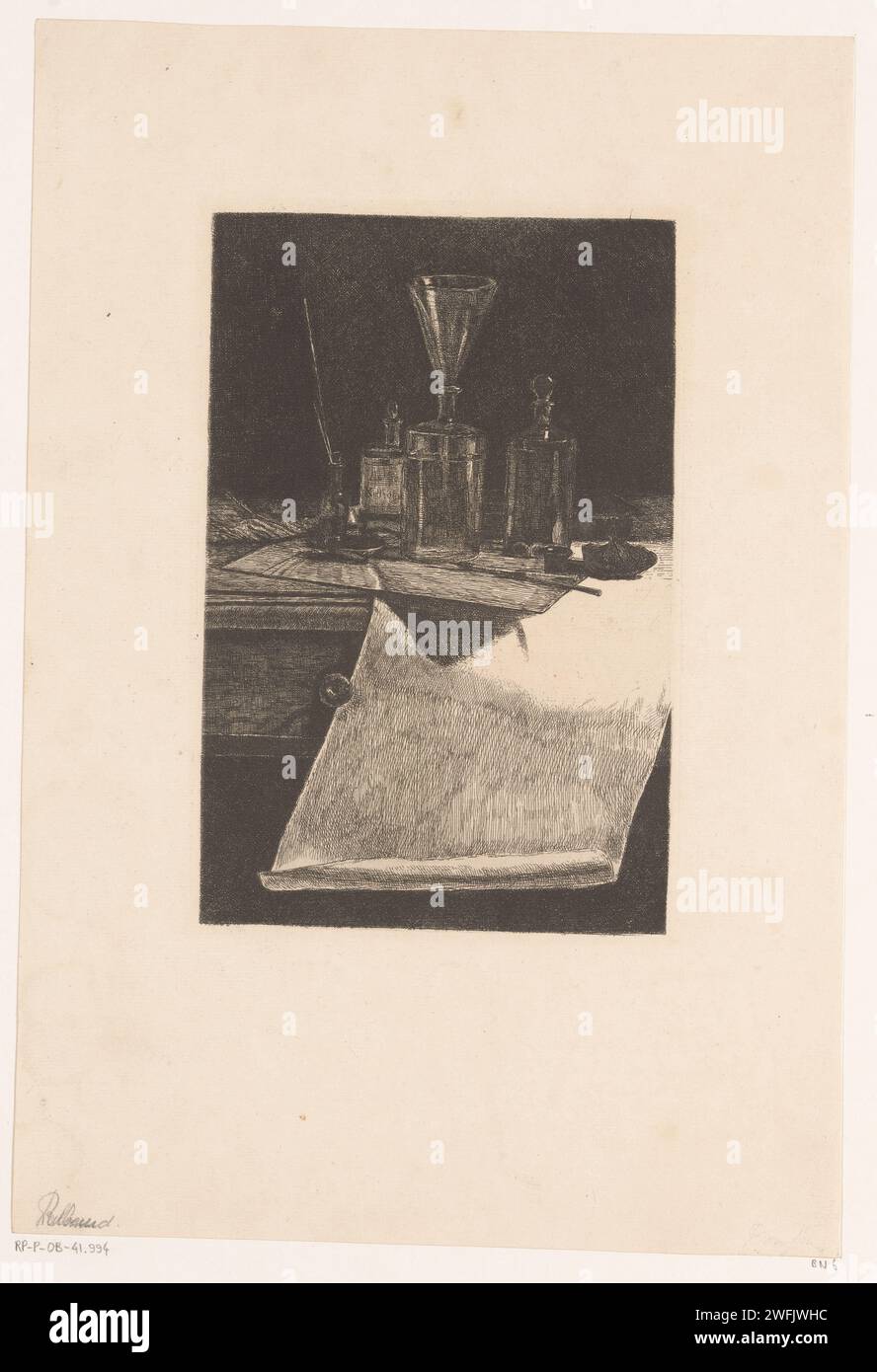 Still life with etching instruments, François Bonvin, 1861 print paper ...